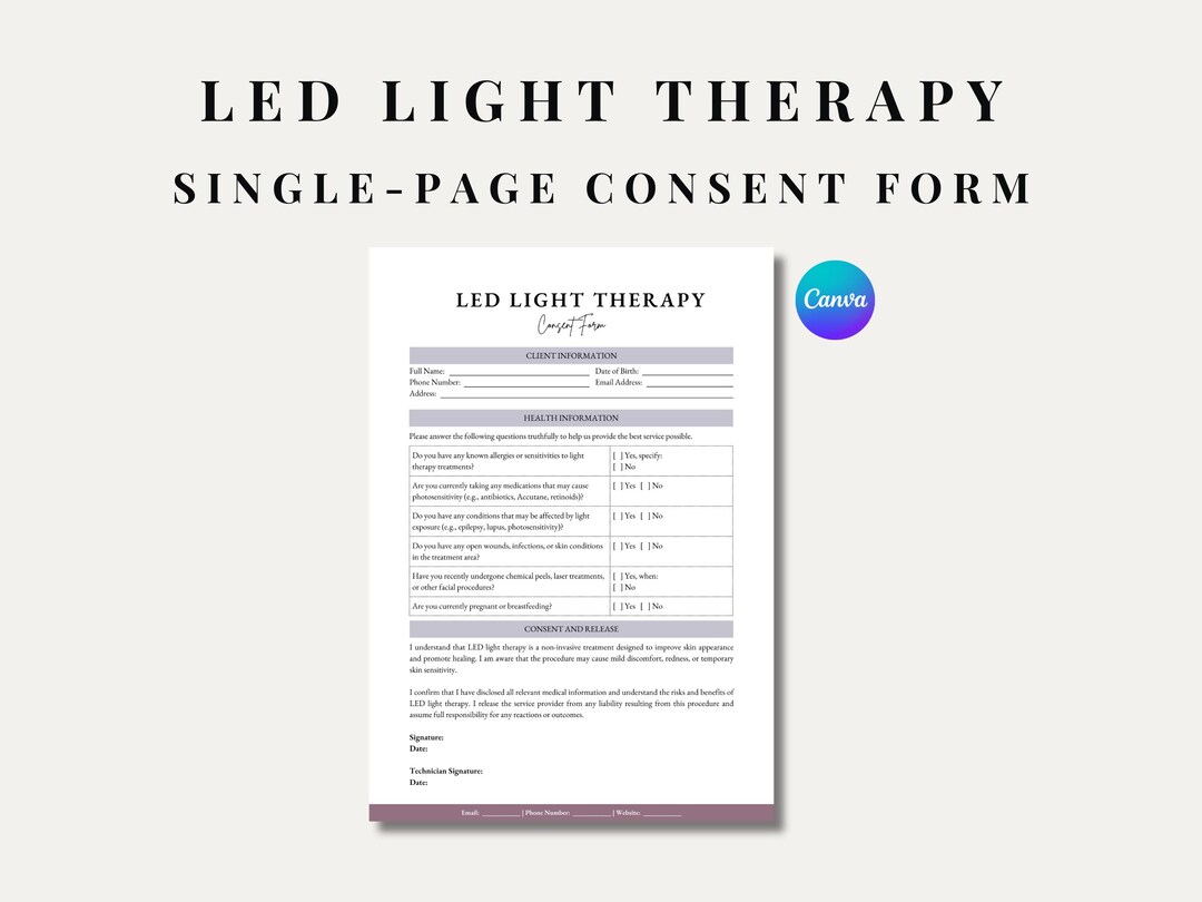 LED Light Therapy Consent Form Template: Editable PDF for Spas - Etsy