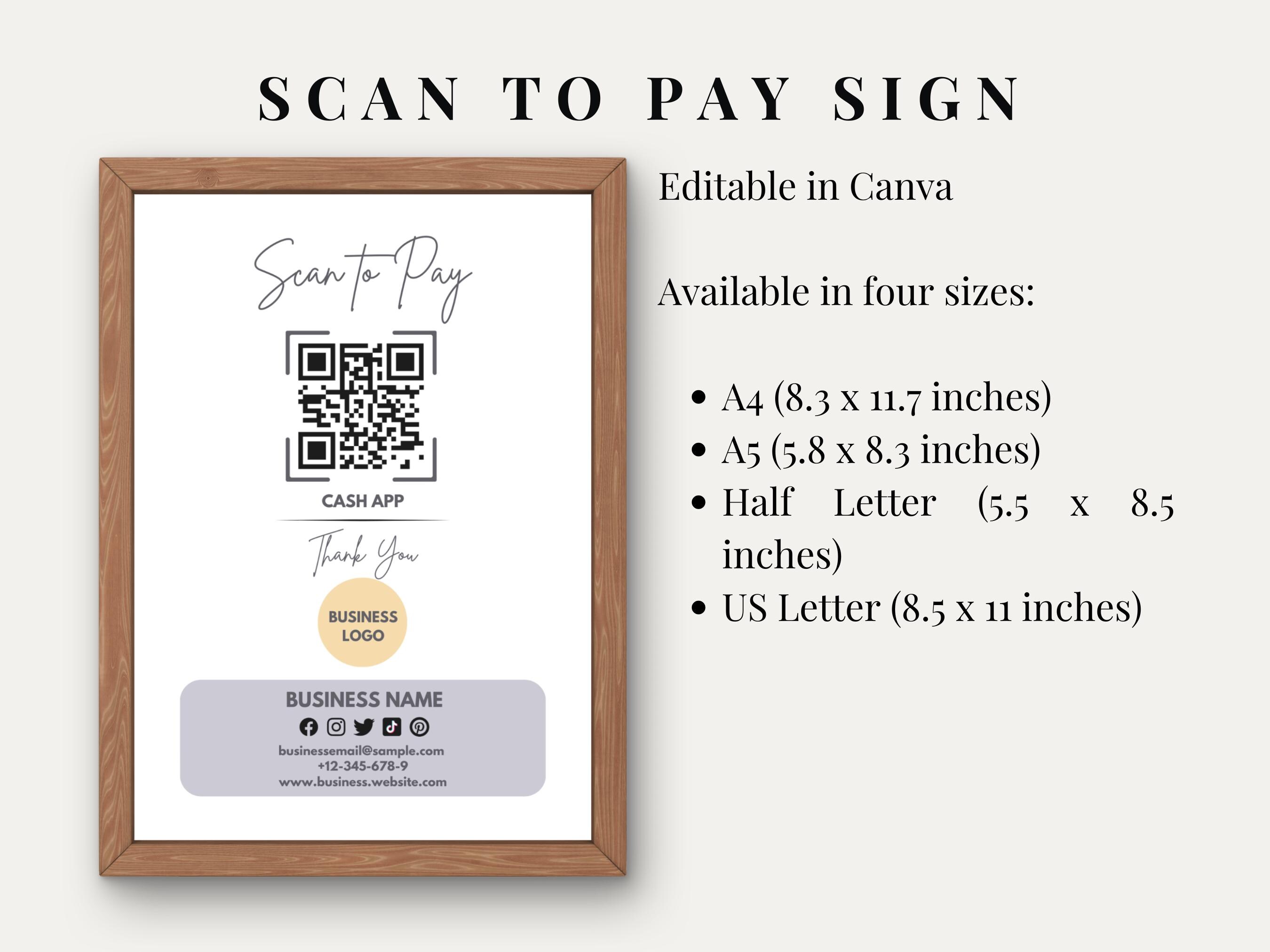 Editable Scan to Pay Sign | Contactless Payment QR Code Display for ...