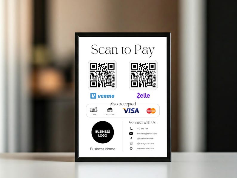 Editable Scan to Pay Sign: Venmo, Zelle QR Code (canva Template) - Etsy