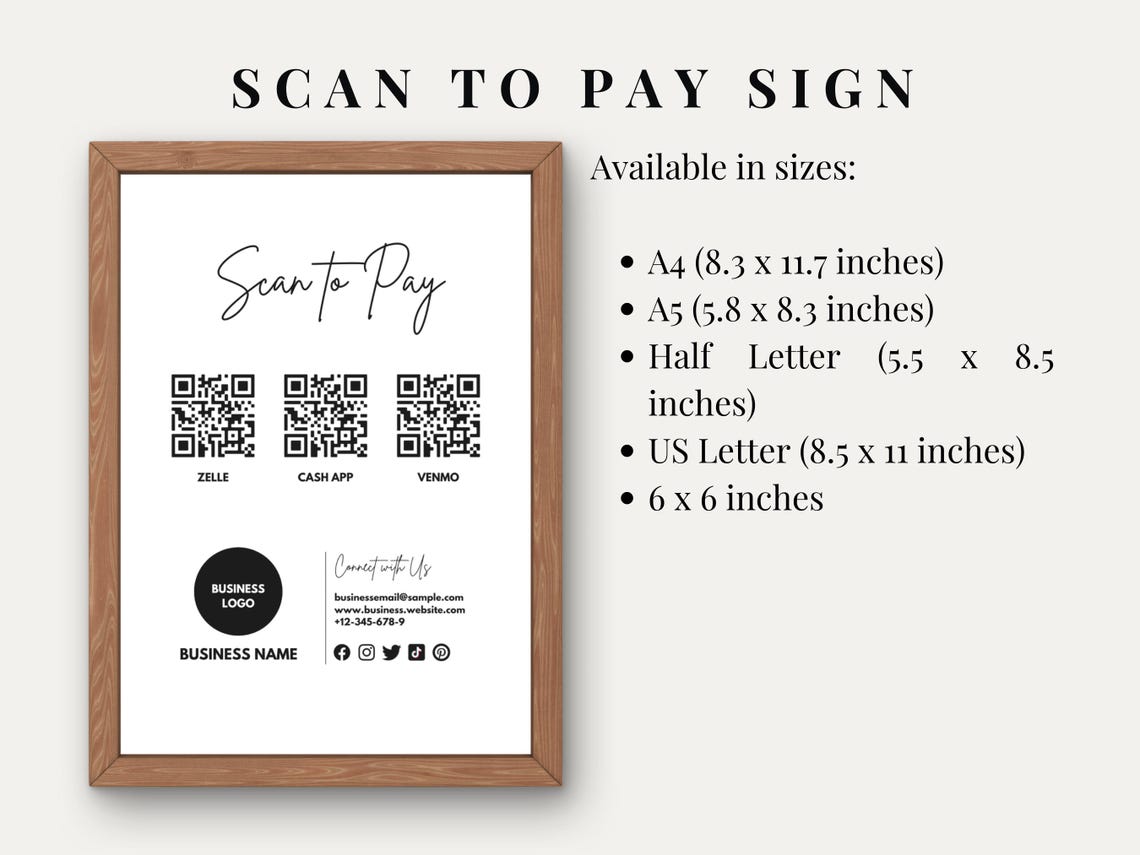 Minimalist Scan to Pay Sign Template With Three QR Codes | Custom ...