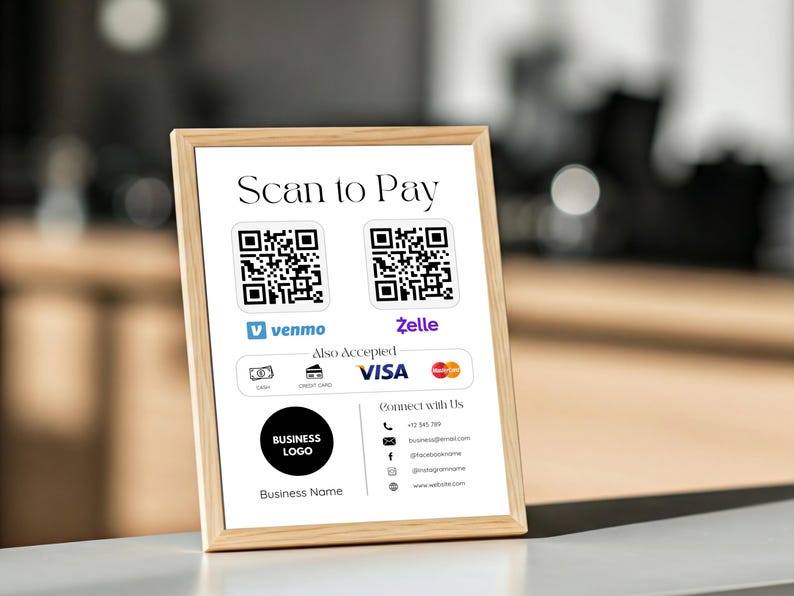 Editable Scan to Pay Sign: Venmo, Zelle QR Code (canva Template) - Etsy