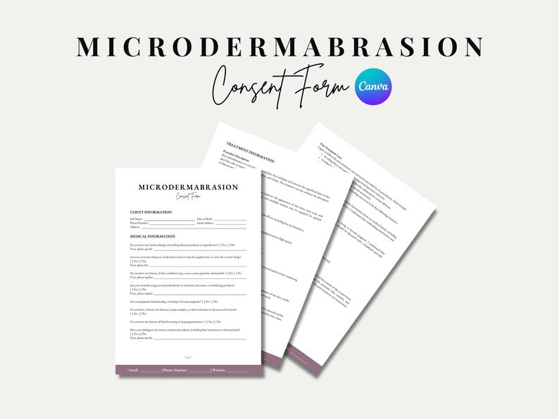 Editable Minimalist Microdermabrasion Consent Form Template for Beauty Salons | Skincare Clinic ...
