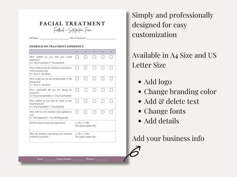 Editable Facial Treatment Feedback Form: Spa Client Consultation (canva ...