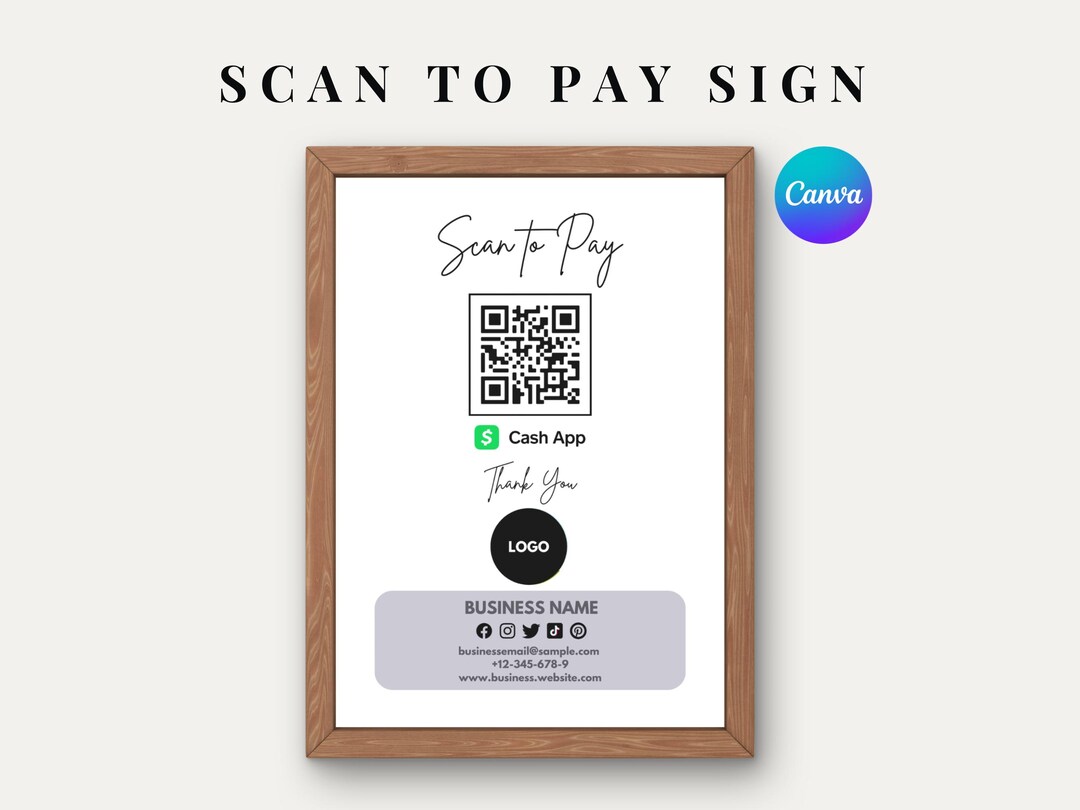Printable Cash App QR Code Payment Sign Template - Editable Scan to Pay ...