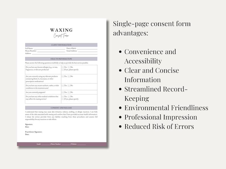 Editable Waxing Consent Form Template: Spa Salon Client Waiver (PDF Printable) - Etsy