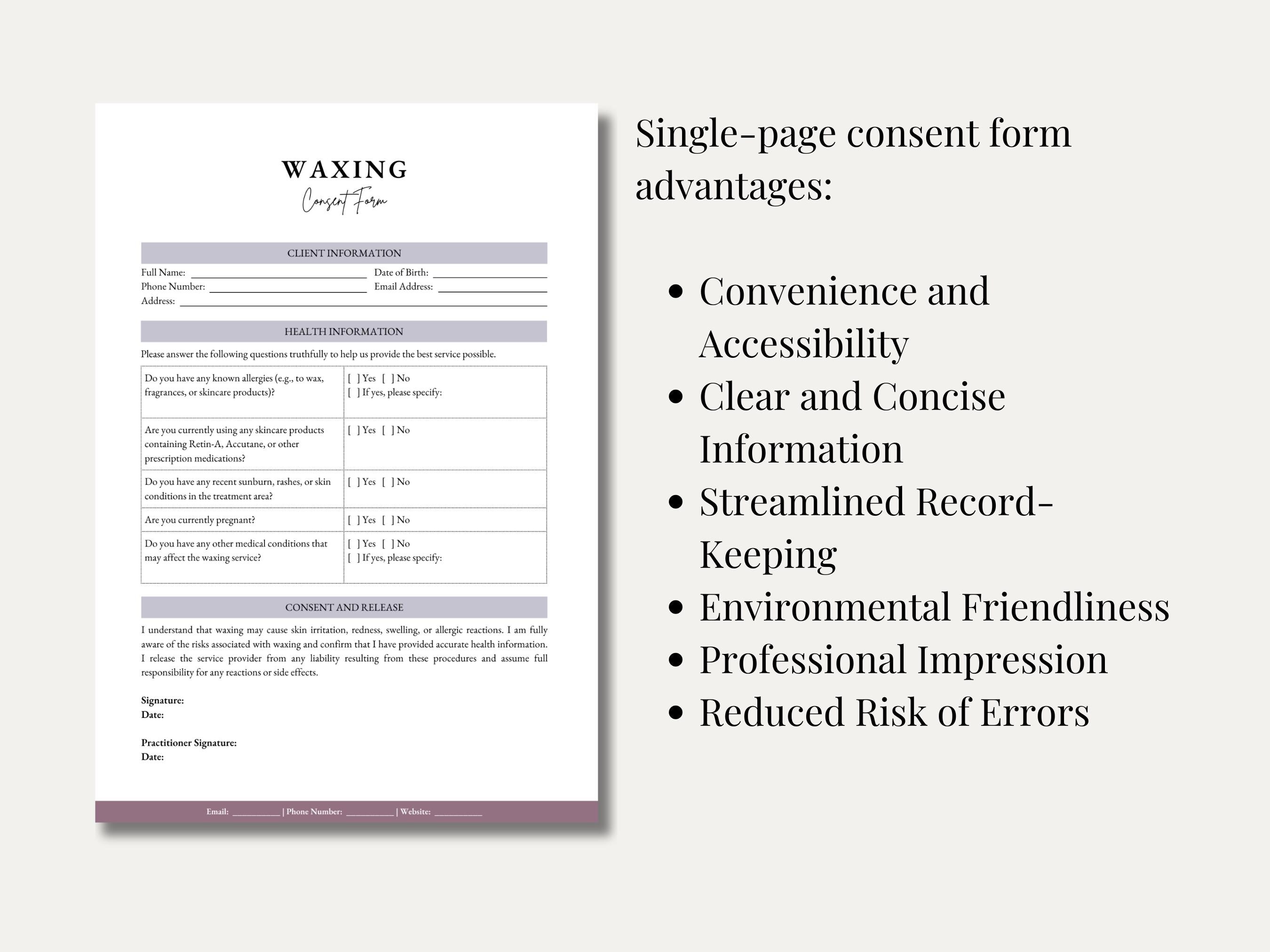 Editable Waxing Consent Form Template: Spa Salon Client Waiver (PDF ...