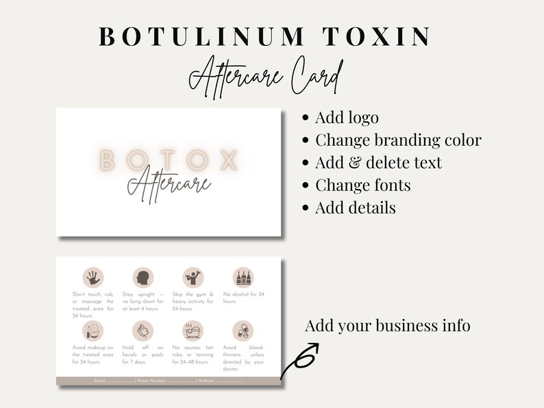 Editable Botox Aftercare Card Template: Spa Clinic Instructions ...