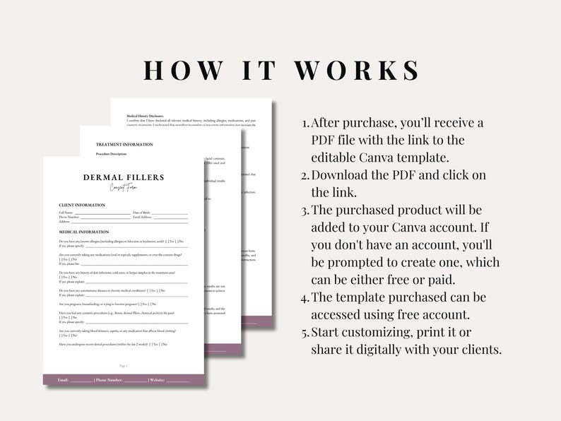 Editable Minimalist Derma Filler Consent Form, Esthetician Form, Spa ...