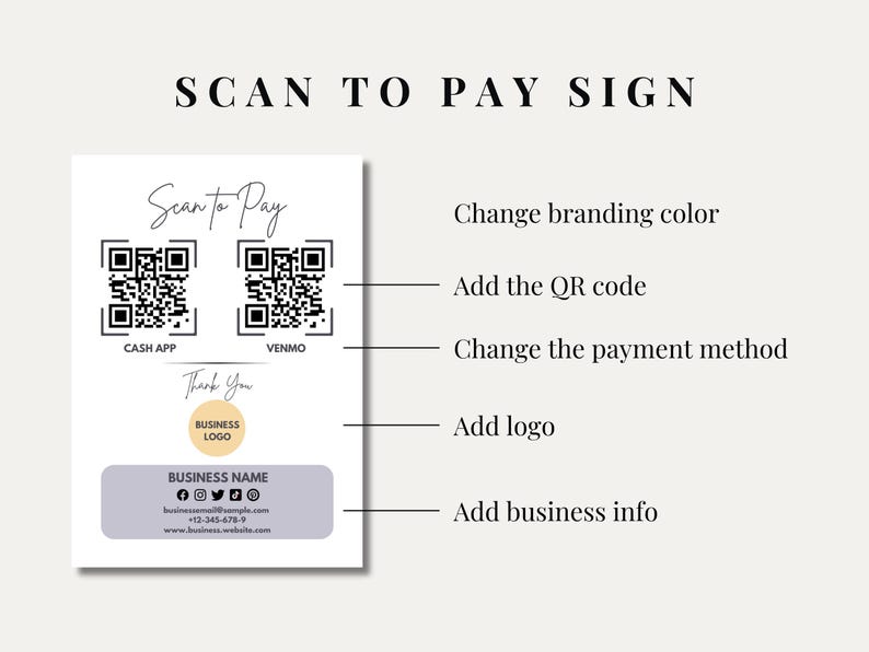 Editable Two QR Code Scan to Pay Sign Template for Cashless Business ...