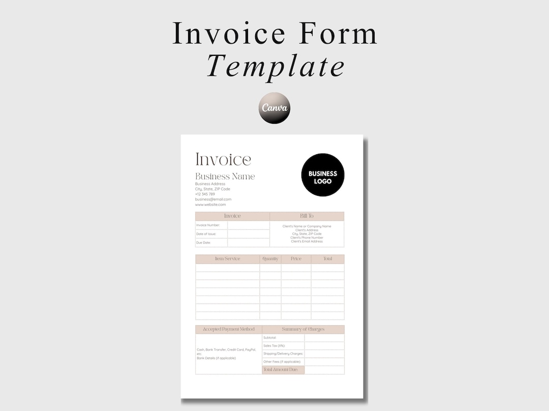 Invoice Form Template Blank Billing Template Custom Printable Business ...