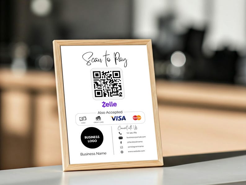 Minimalist Editable Zelle QR Code Payment Sign Template – Perfect ...