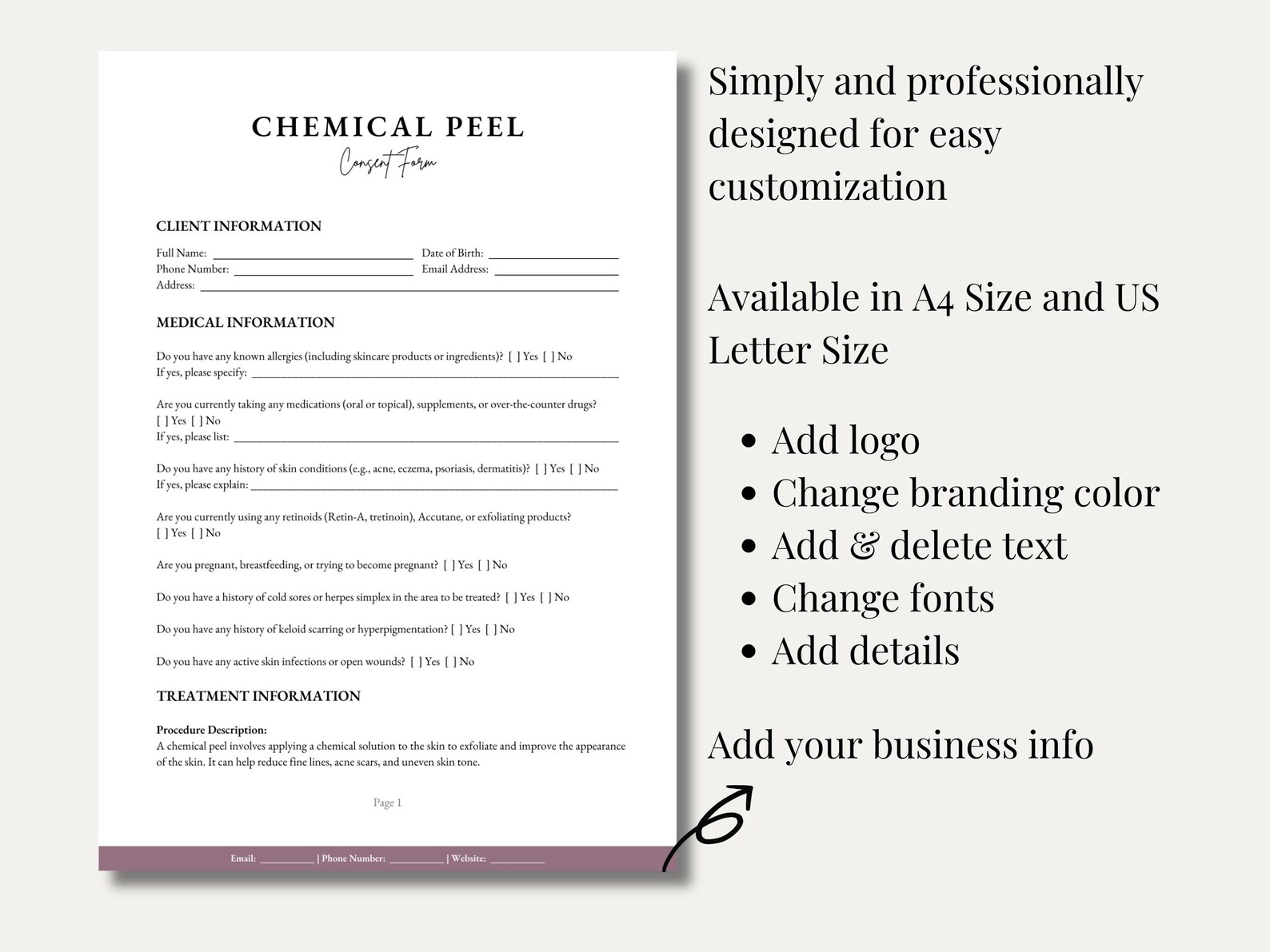 Editable Minimalist Chemical Peel Consent Form | Customizable Skincare ...
