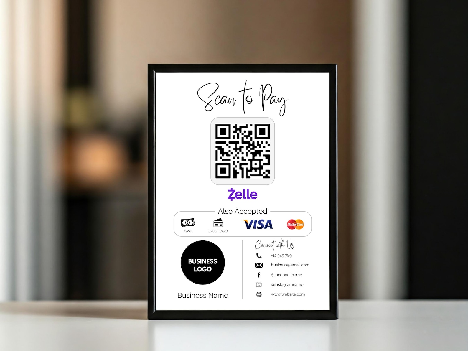 Minimalist Zelle QR Code Payment Sign Template (digital Download) - Etsy