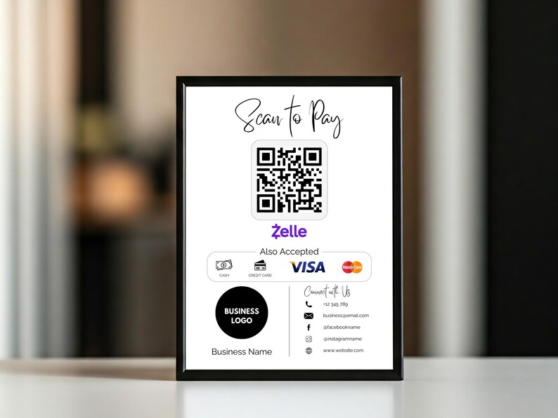 Minimalist Zelle QR Code Payment Sign Template (digital Download) - Etsy