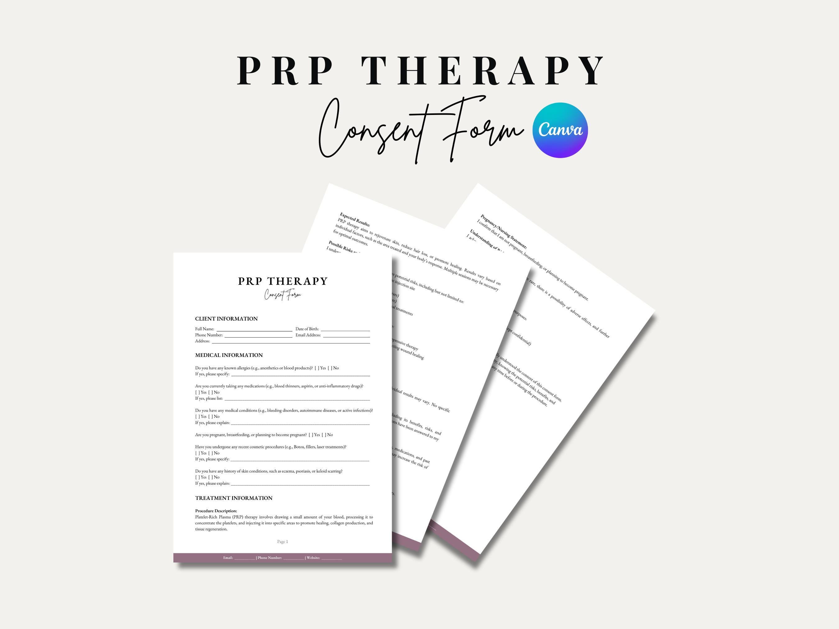 PRP Therapy Consent Form Template: Editable Clinic Form (PDF) - Etsy