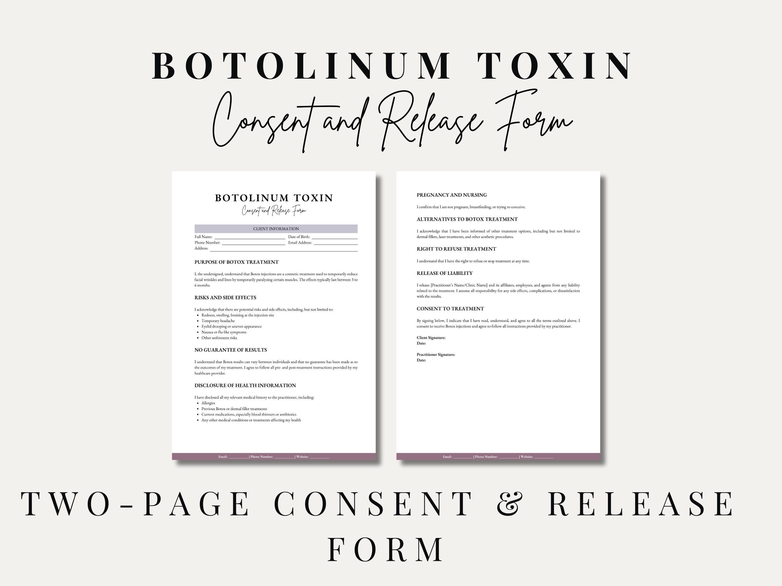 Editable Botox Consent & Release Form Template for Estheticians, Med ...