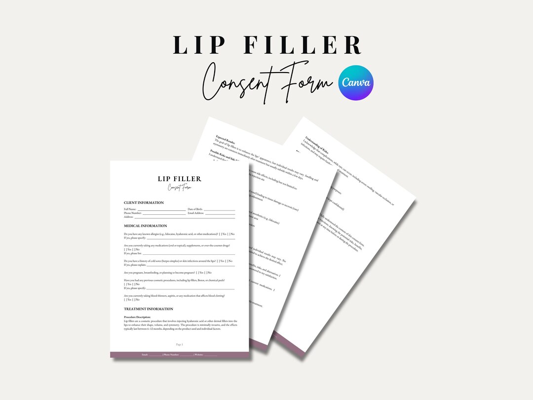 Lip Filler Consent Form Template: Med Spa Injector Forms (editable PDF ...