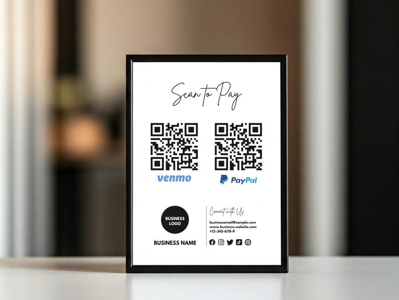 Canva Editable Venmo and Paypal QR Code Sign, Scan to Pay Template ...