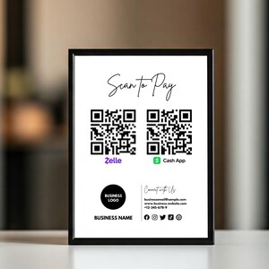 Minimalist Scan to Pay Sign Template | Zelle & Cash App QR Code | Small ...
