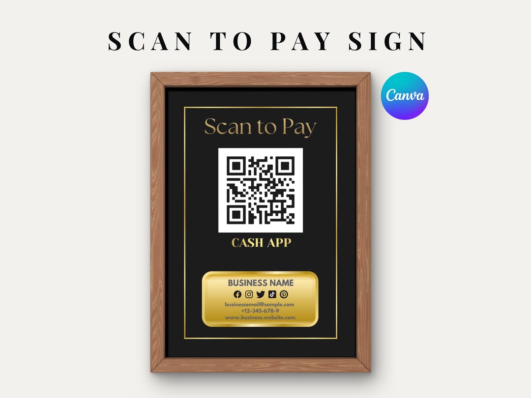 Black Gold Chrome Cash App QR Code Scan to Pay Sign Template for Small ...