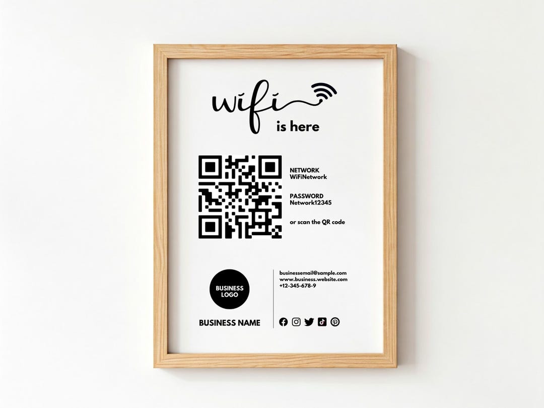 Custom Wifi Sign Printable Template Modern Editable Wi-fi Password Sign ...