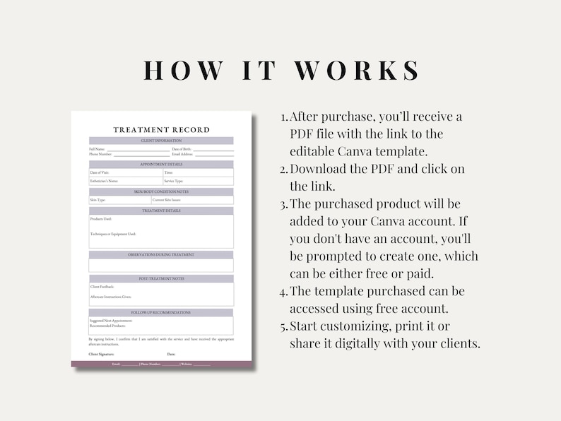 Esthetician Client Treatment Record Form: Editable Skincare Log (PDF ...