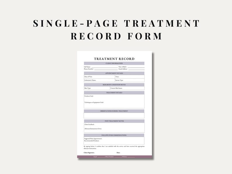 Esthetician Client Treatment Record Form: Editable Skincare Log (PDF ...
