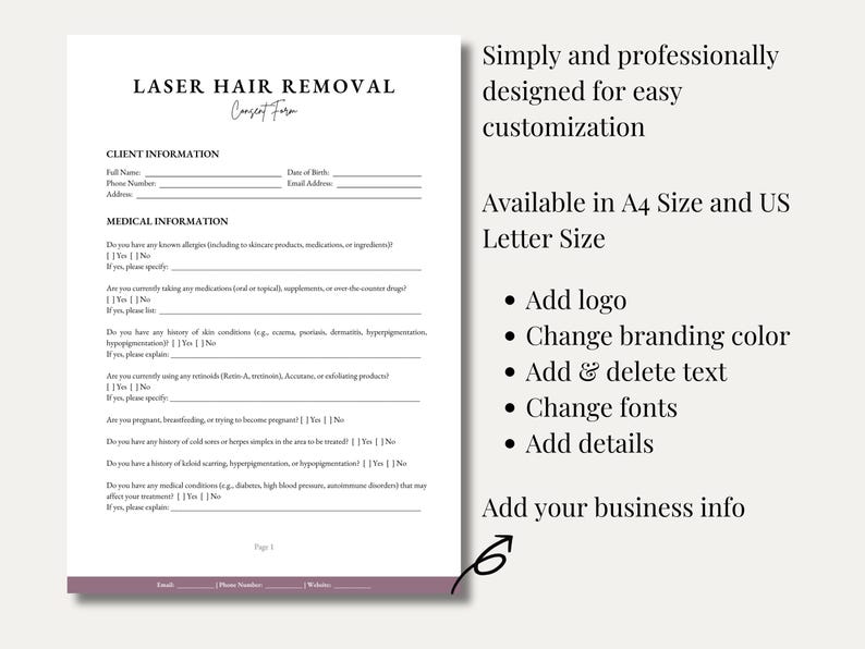Laser Hair Removal Consent Form Template: Editable Spa Form (digital Download) - Etsy