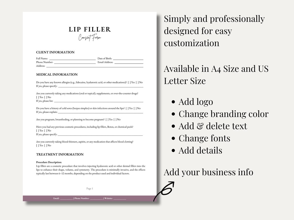 Printable Lip Filler Consent Form Template | Aesthetic Injector Forms ...