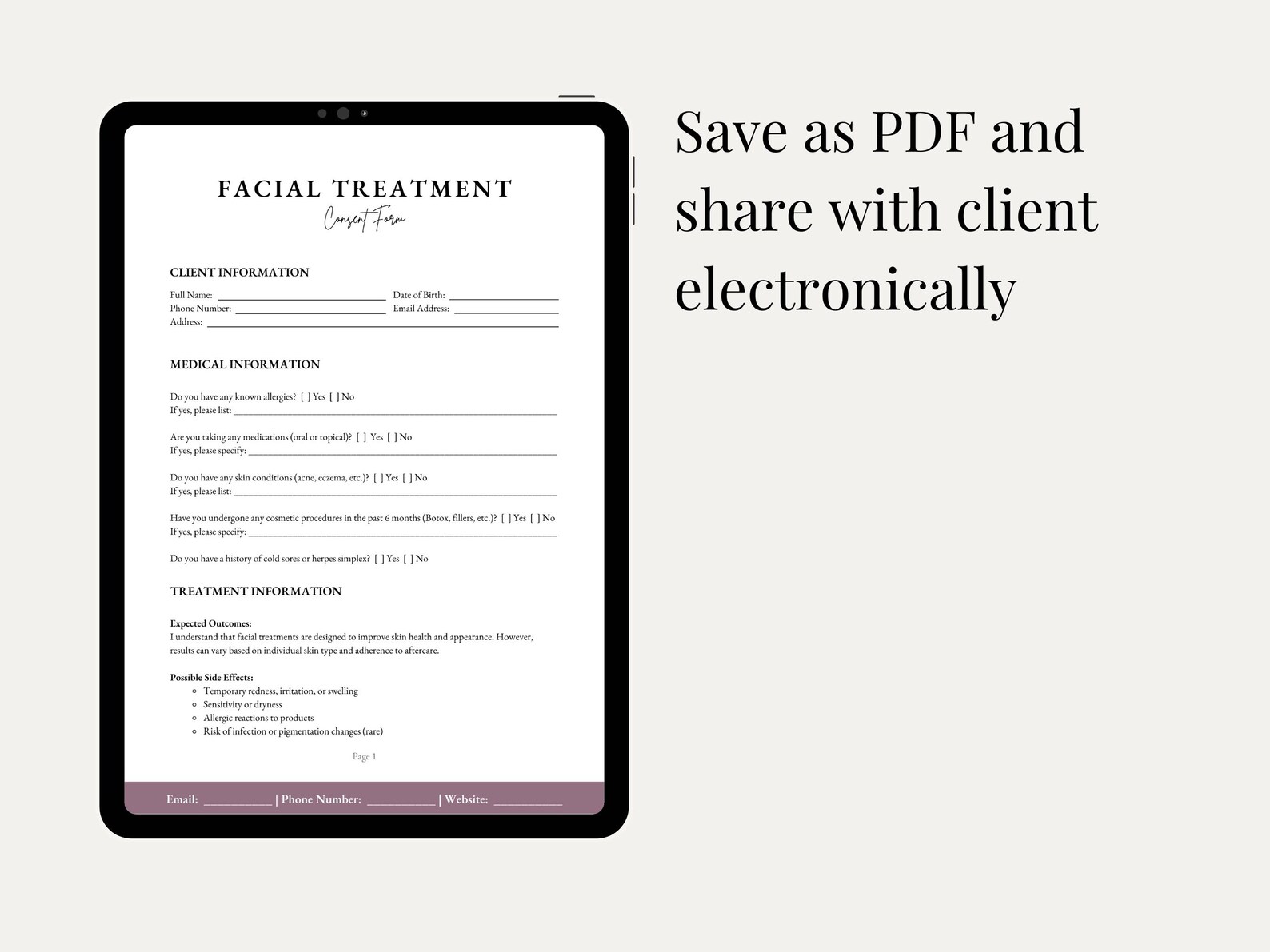 Editable Minimalist Facial Consent Form, Esthetician Form, Spa Business ...