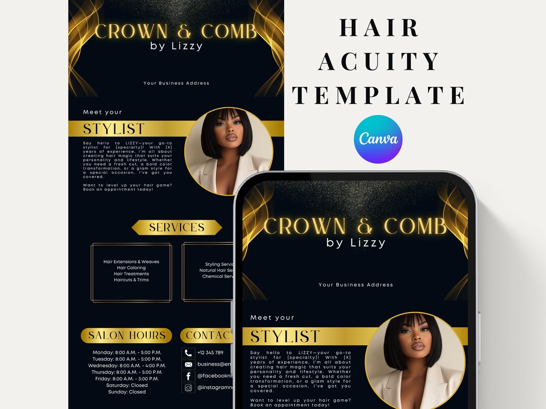 Luxury Hair Salon Acuity Template: Elegant Booking Form (canva Editable ...
