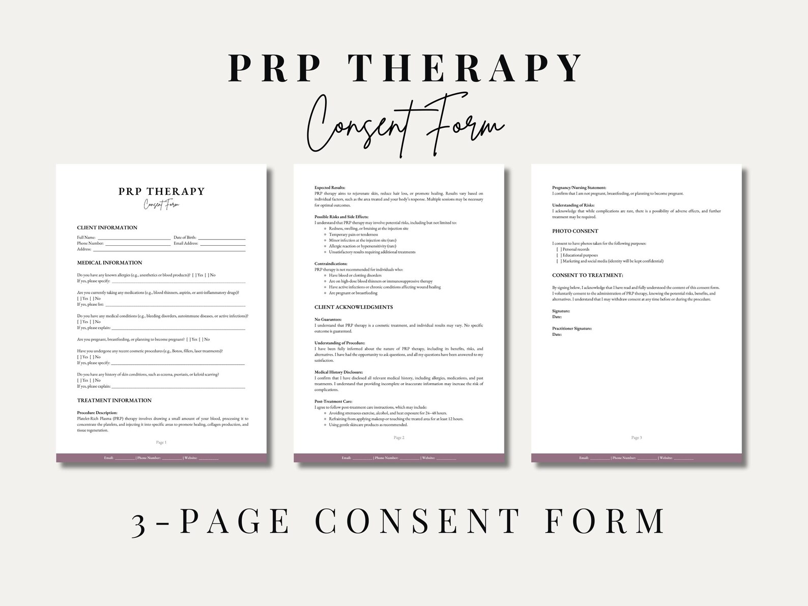 PRP Therapy Consent Form Template for Clinics, Aesthetic Professionals ...