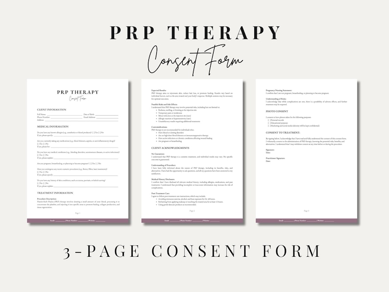 PRP Therapy Consent Form Template for Clinics, Aesthetic Professionals ...
