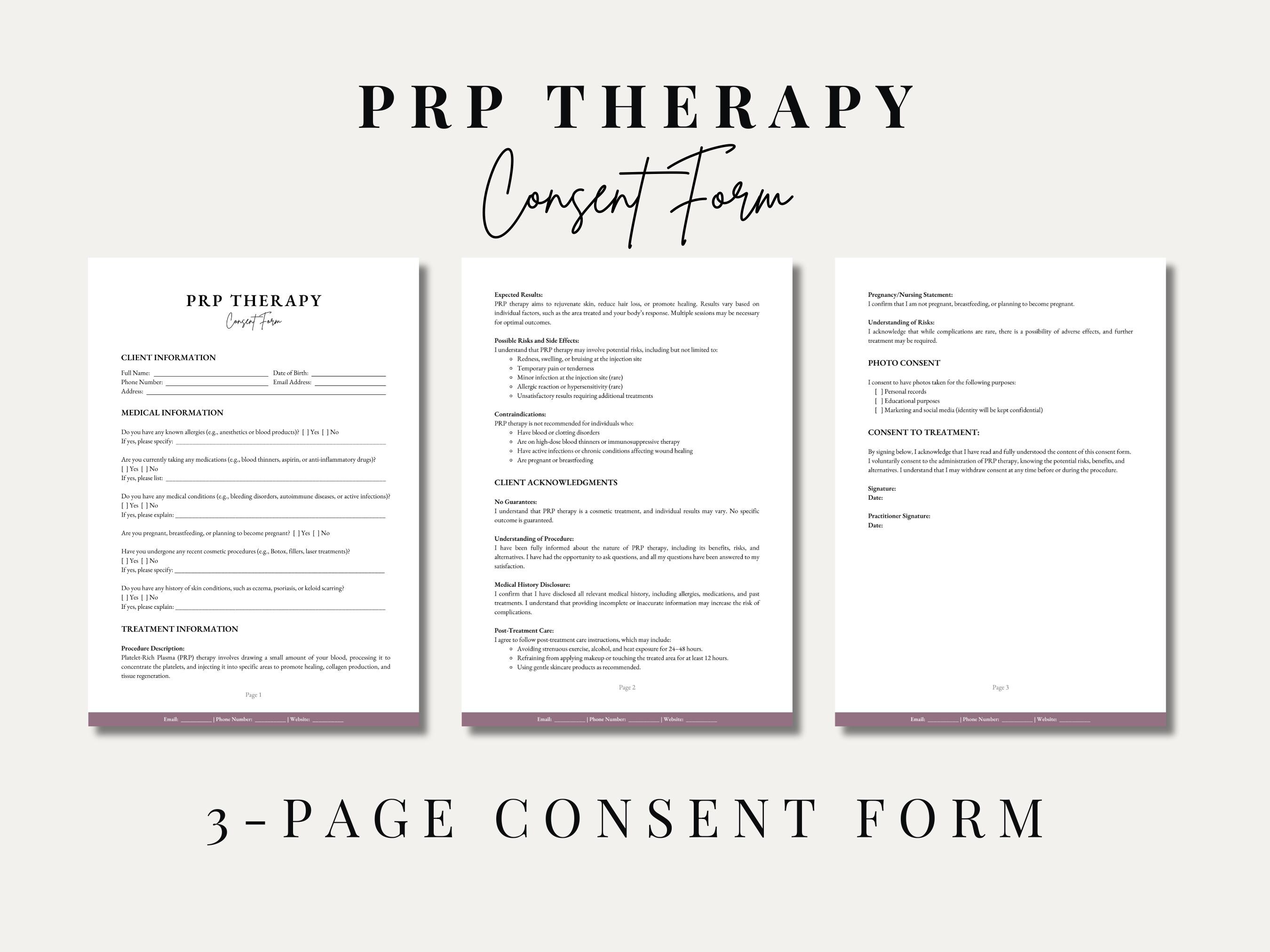 PRP Therapy Consent Form Template: Editable Clinic Form (PDF) - Etsy