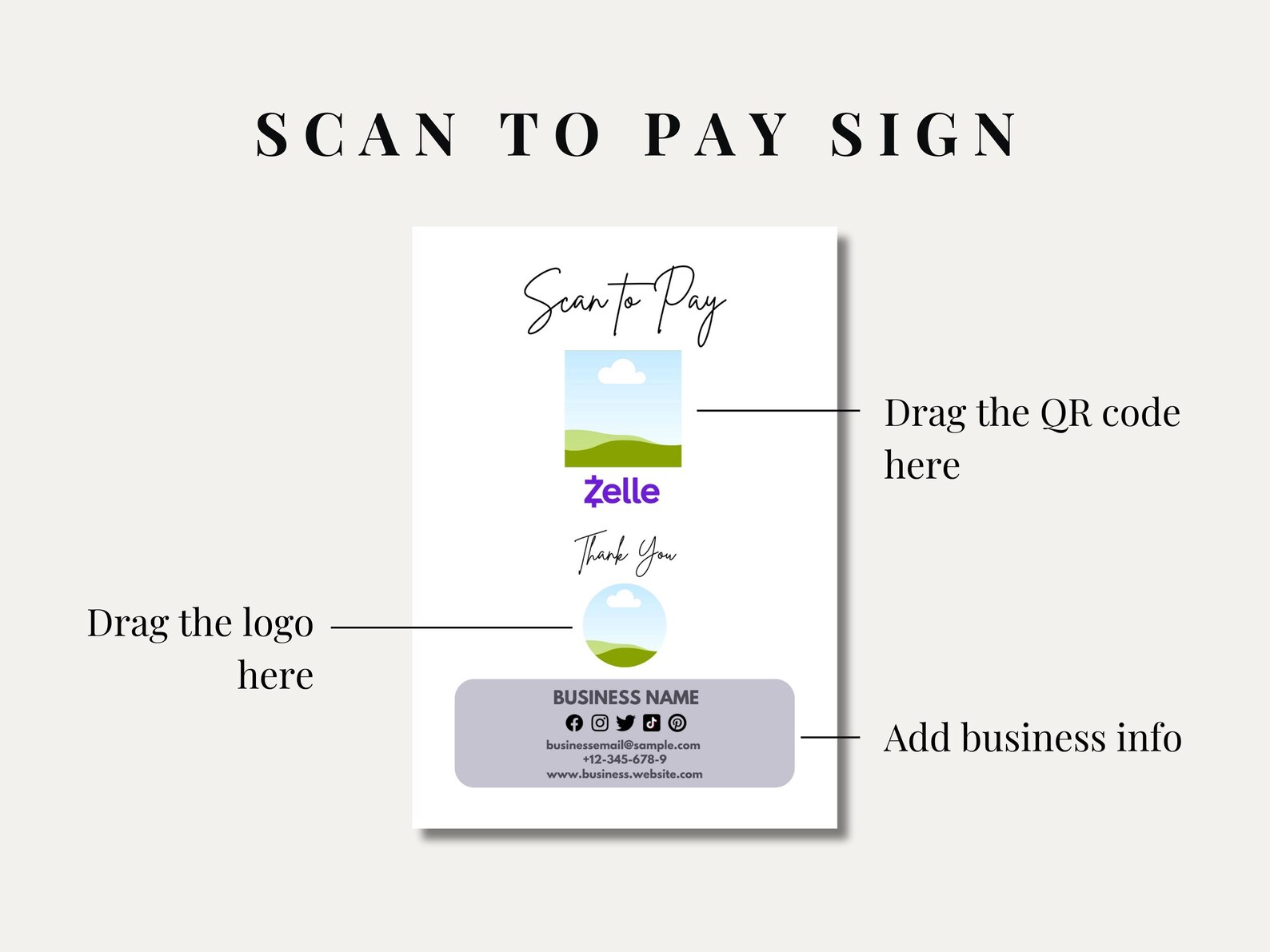 Customizable Zelle Scan to Pay Sign Template: QR Code (digital Download ...