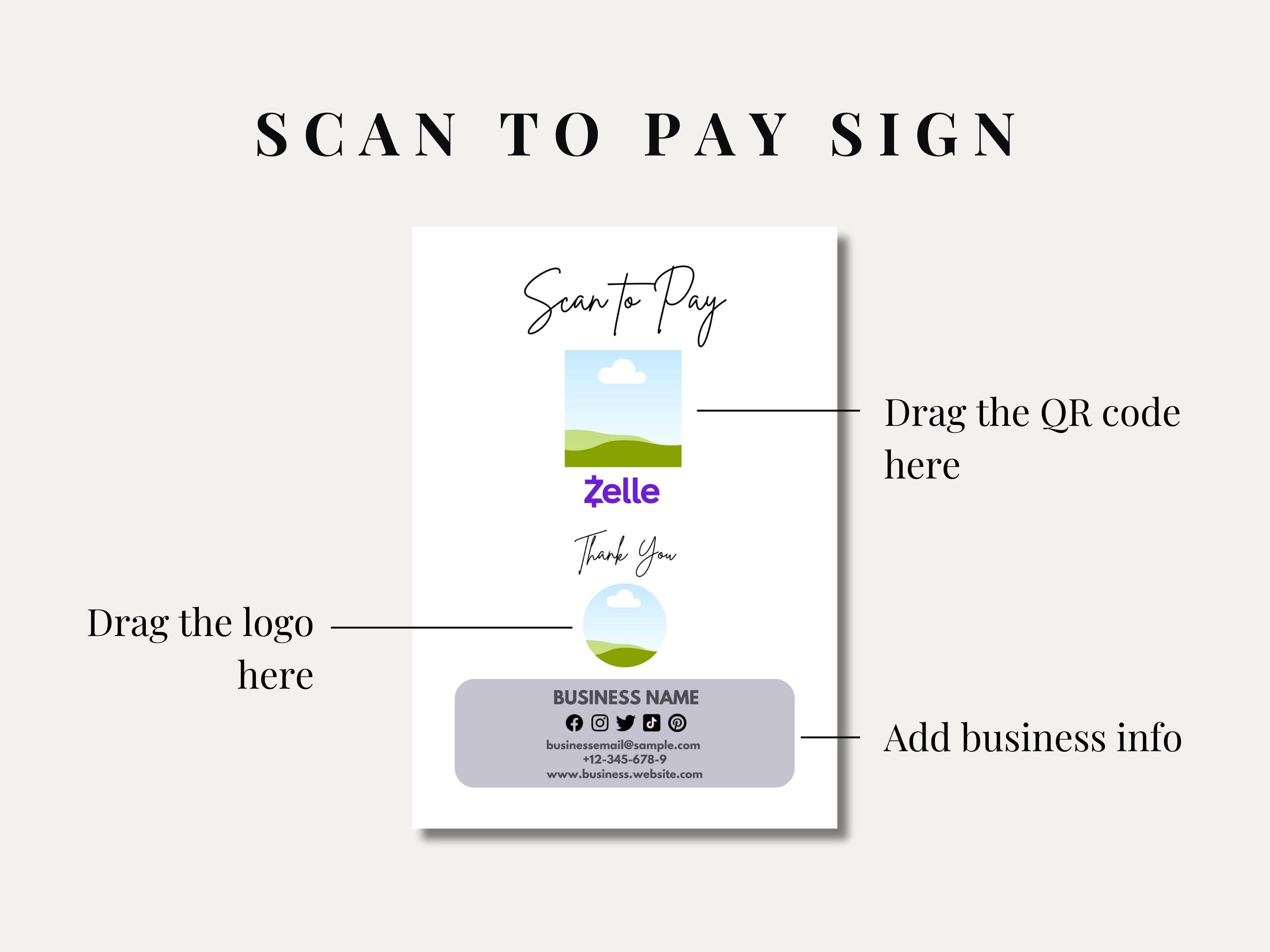 Customizable Zelle Scan to Pay Sign Template | Instant Digital Download ...