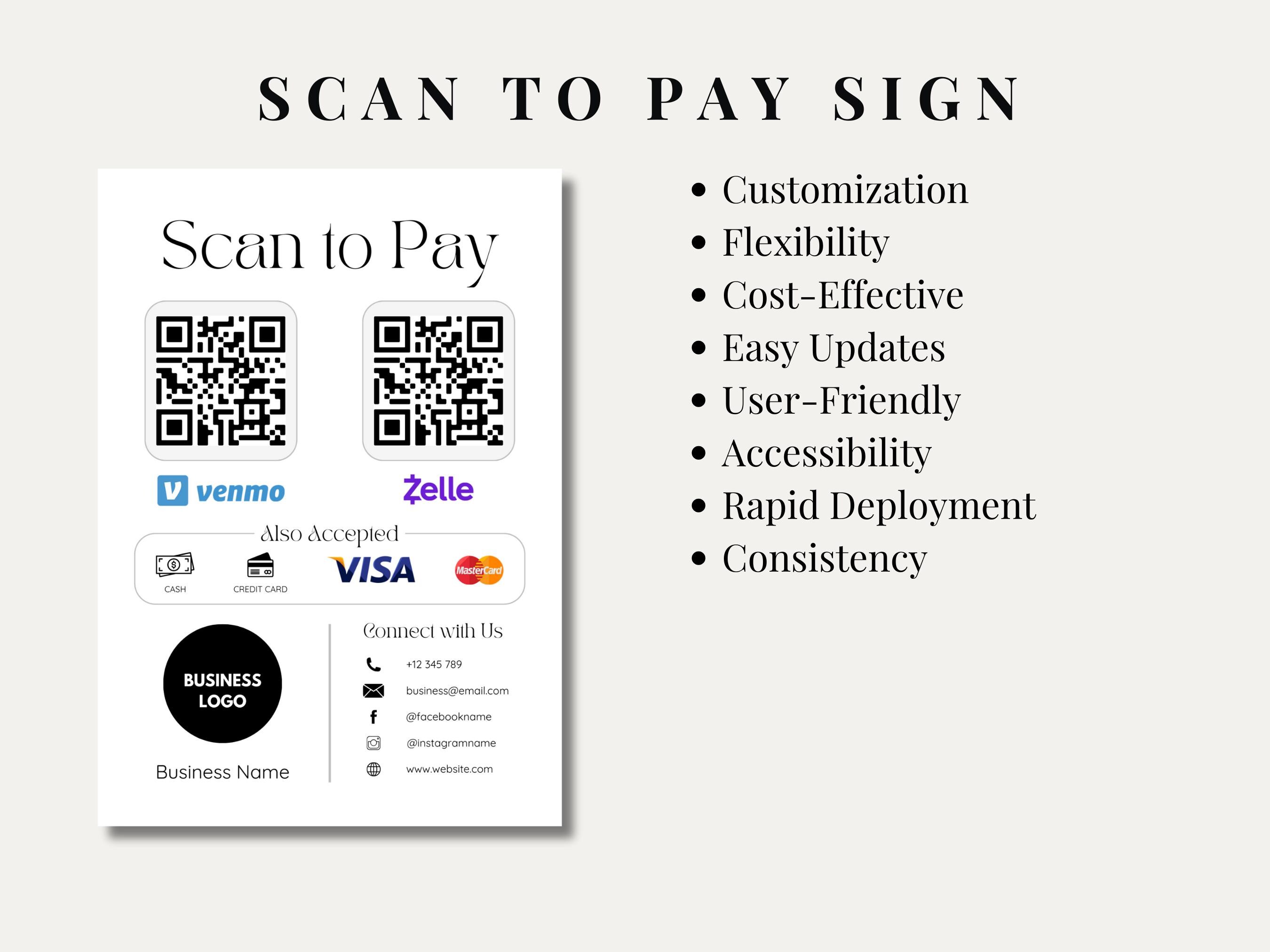 Editable Scan to Pay Sign: Venmo, Zelle QR Code (canva Template) - Etsy