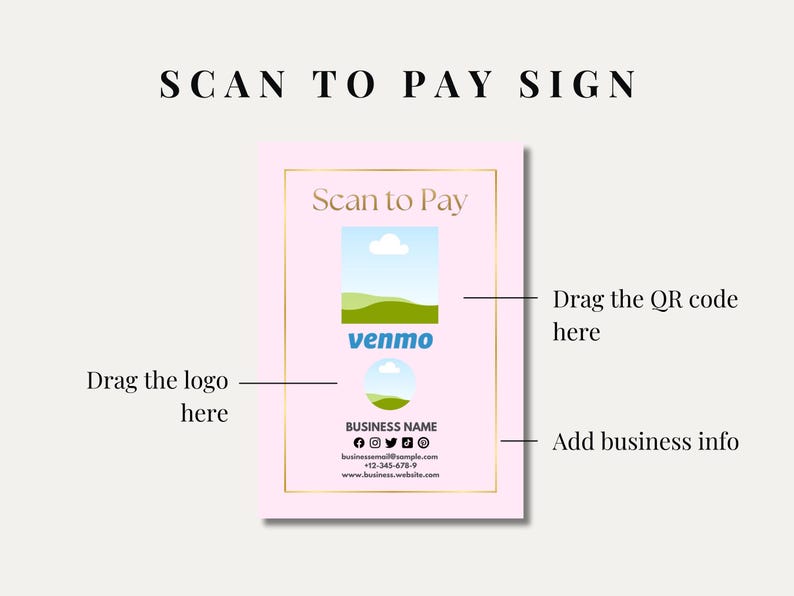 Editable Pink Gold Chrome Venmo QR Code Sign | Customizable Digital ...