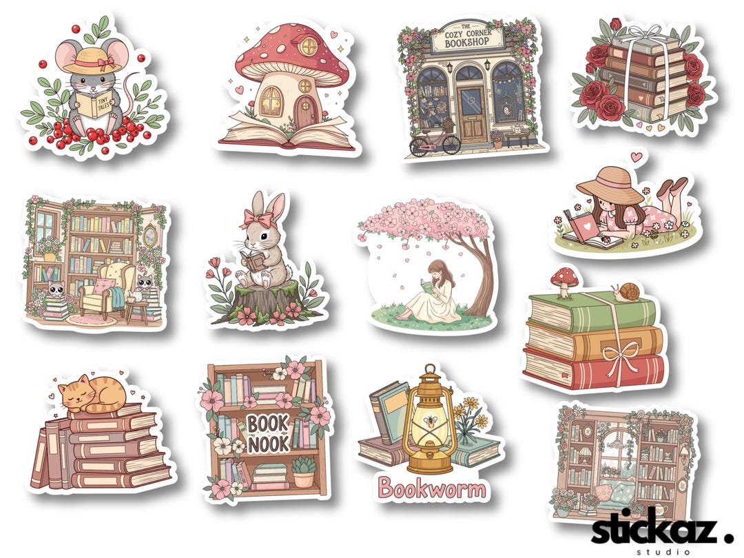 13 Pcs Cottagecore Book Lovers Bookish Book Stickers Vinyl Stickers ...