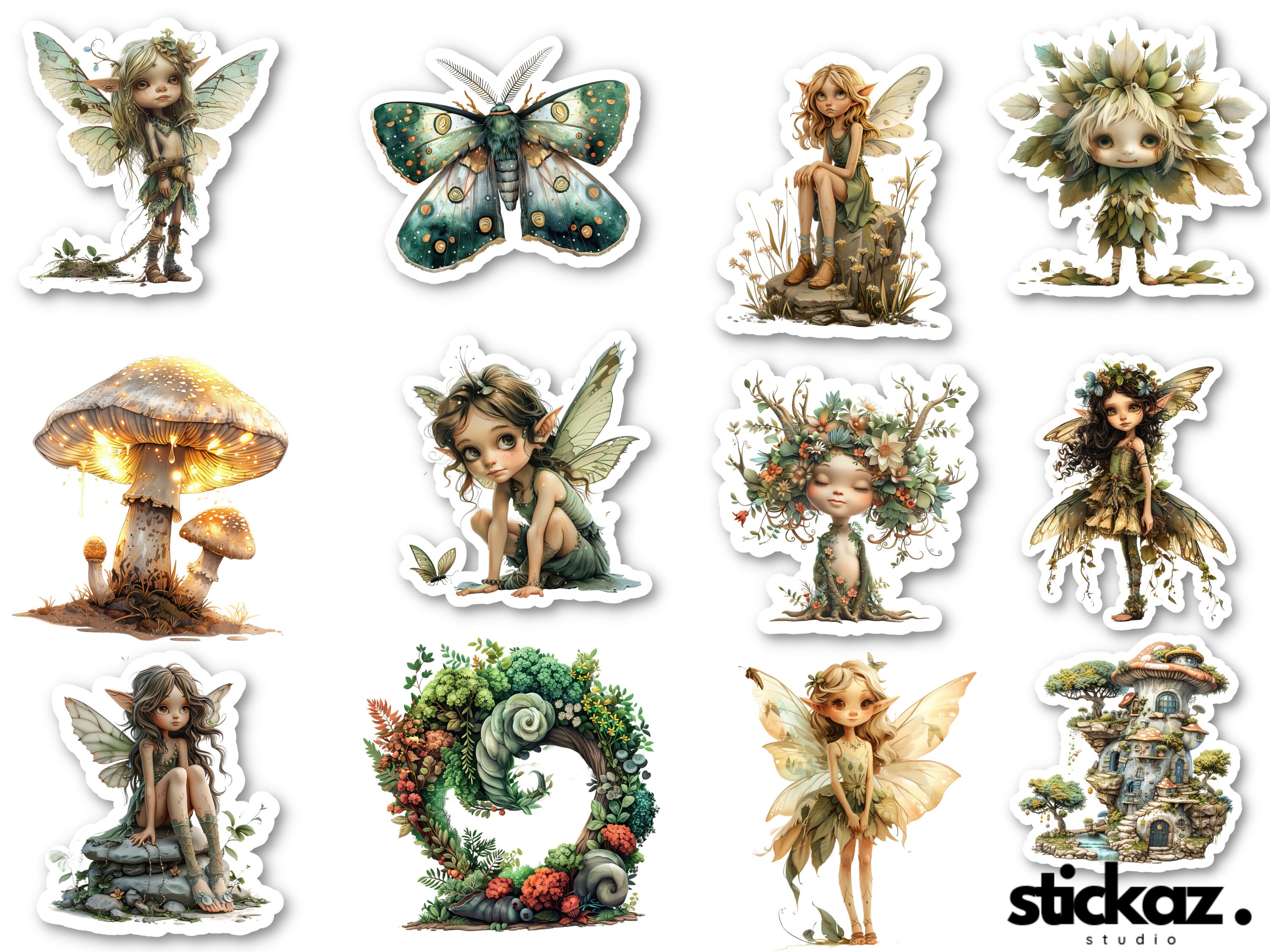 12 Pcs Forest Fairy Core Fantasy Enchanted Fairies Vinyl Stickers ...