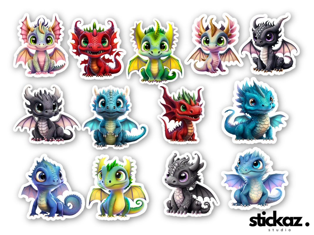 13 Pcs Cute Dragons Baby Dragons Vinyl Stickers Glossy or Matte - Etsy