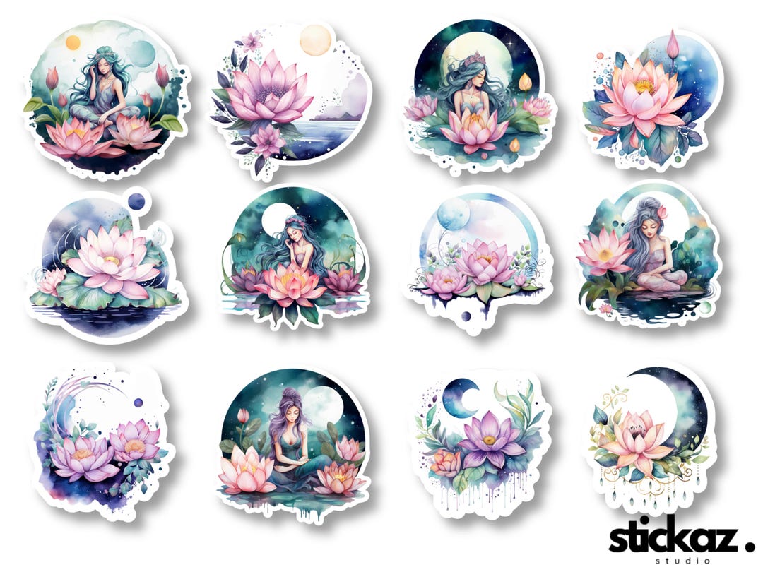 12 Lotus Moon Lotus Flower Vinyl Stickers Glossy or Matte - Etsy