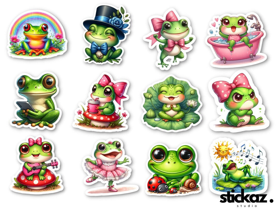 12 Pcs Cute Frogs Funny Frog Scrapbooking Planner Journal Vinyl ...