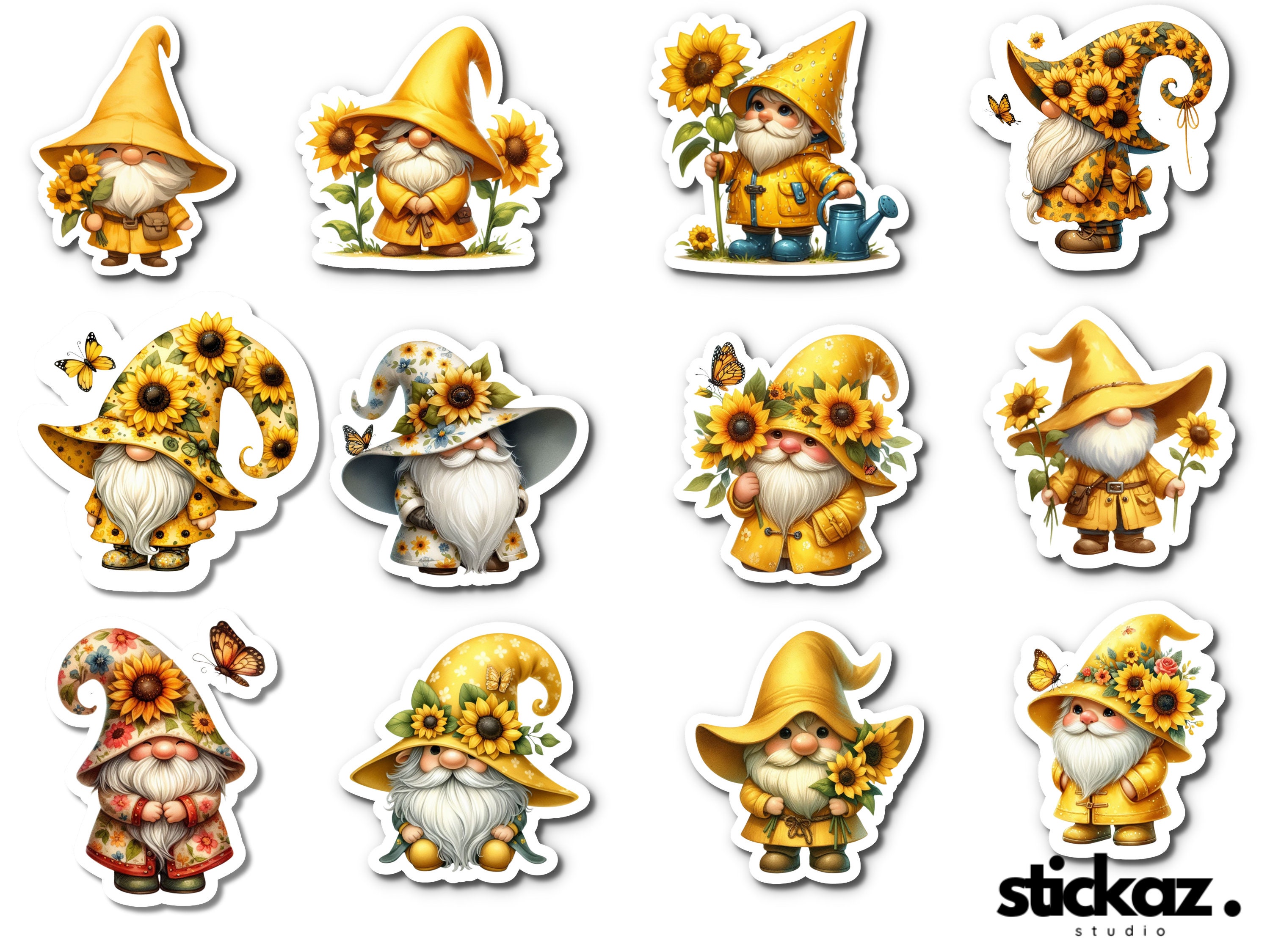 12 Pcs Sunflower Gnomes Vinyl Stickers Glossy or Matte - Etsy