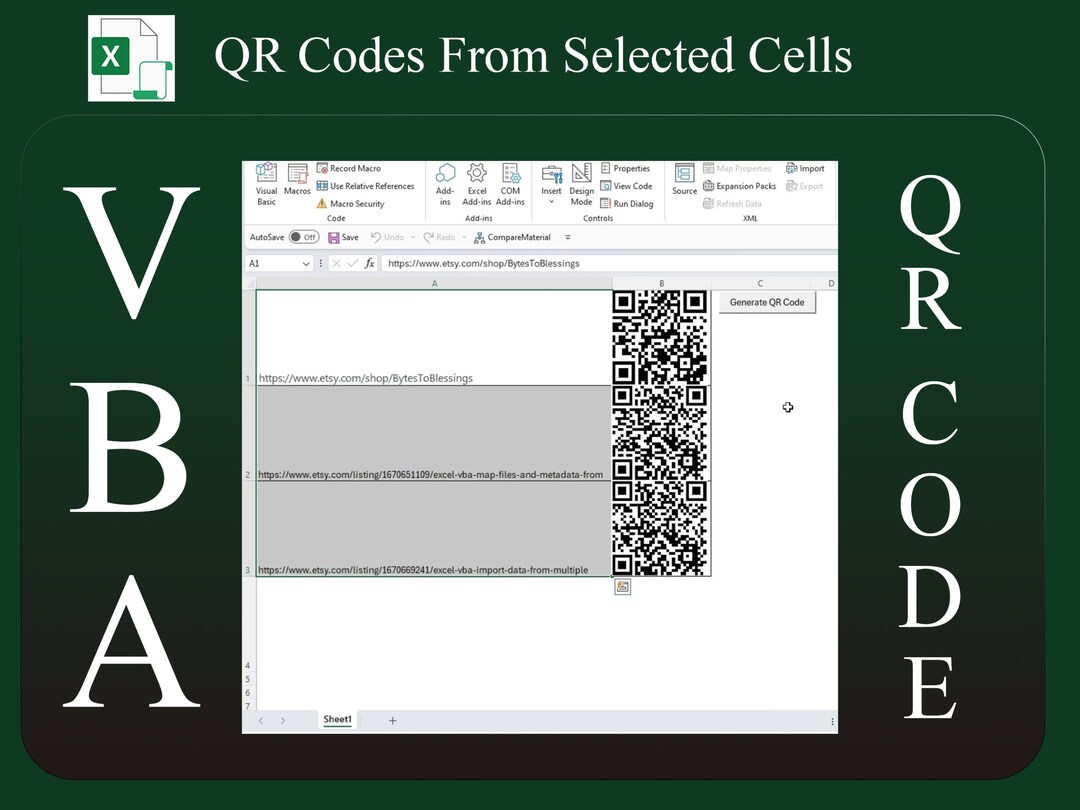 Excel VBA Create QR Codes From Selected Cells Using QR Code Generator Api Excel Macro - Etsy