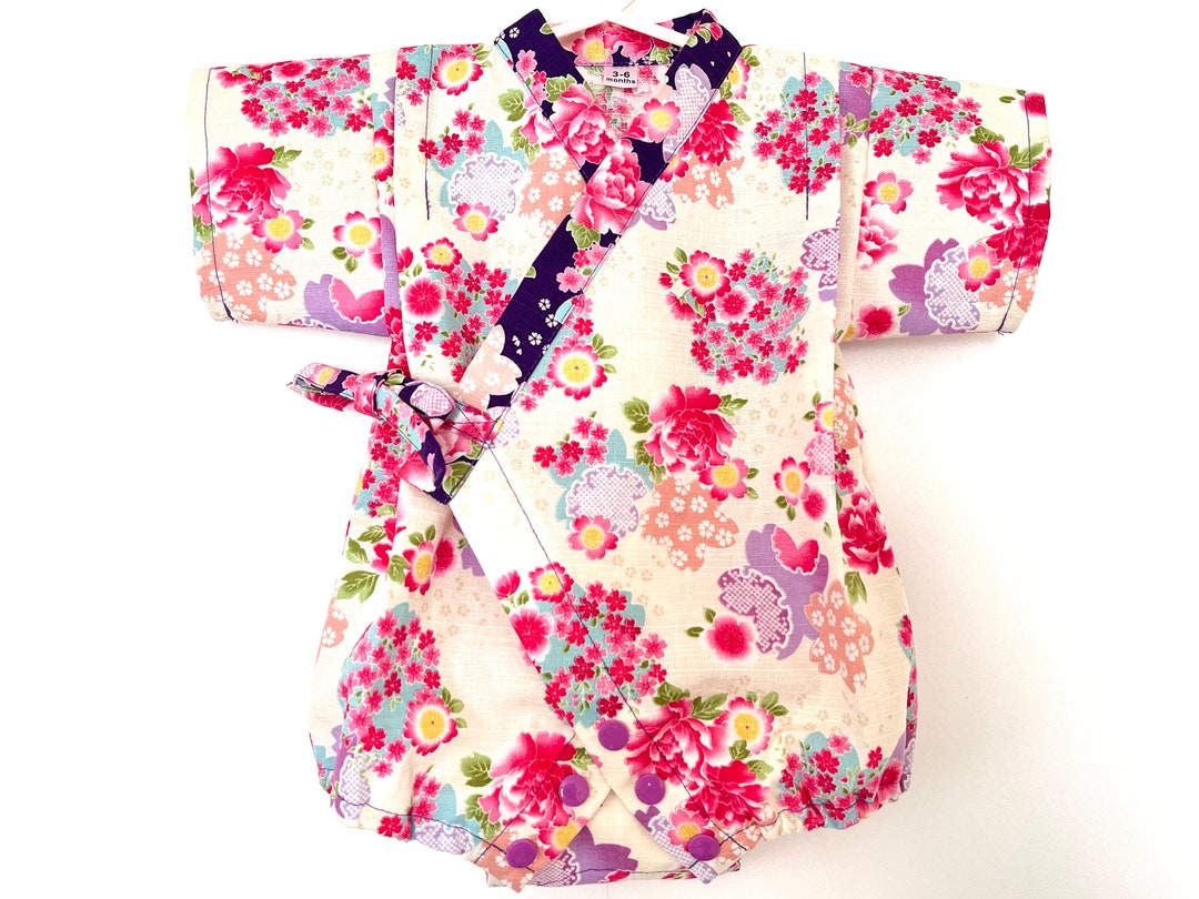 Baby Romper Jinbei Kimono and Headband, Japanese Dobby Fabric, Sakura ...