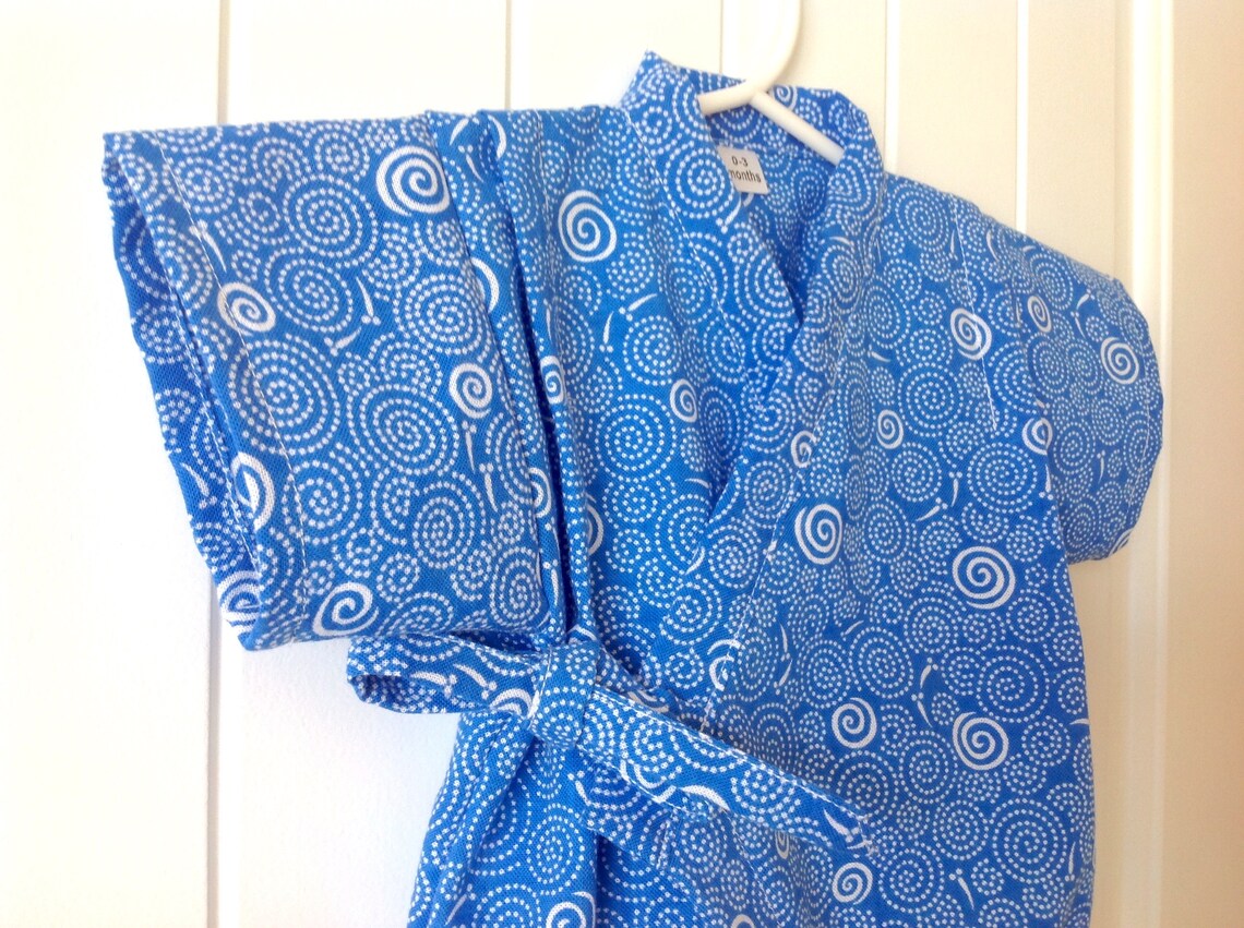 Baby Romper Jinbei Kimono, Japanese Tenugui Fabric, Swirl and Killifish ...
