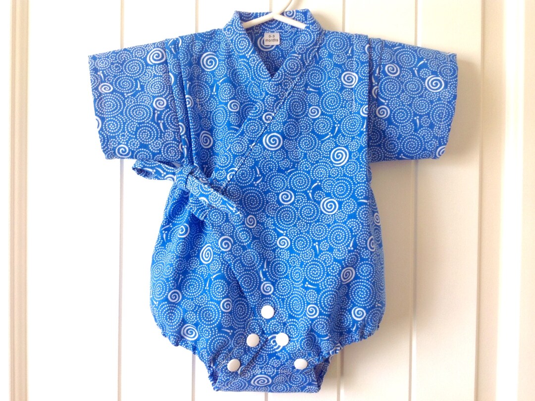 Baby Romper Jinbei Kimono, Japanese Tenugui Fabric, Swirl and Killifish ...
