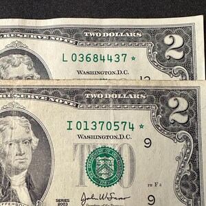 Set of 2 2003 Two Dollar Bill STAR NOTES Rare Currency - Etsy