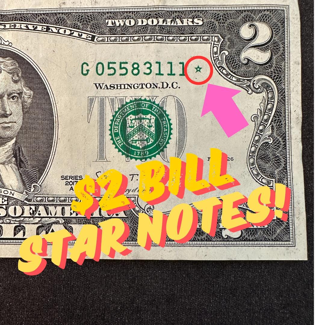 Set of 2 2017 Two Dollar Bill STAR NOTES Consecutive Serial Numbers ...